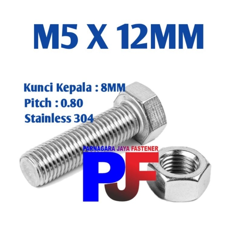 Jual Baut Mur M5 x 12 mm Stainless / Bolt Nut Stainless Steel 304 M5 x 12 mm | Shopee Indonesia