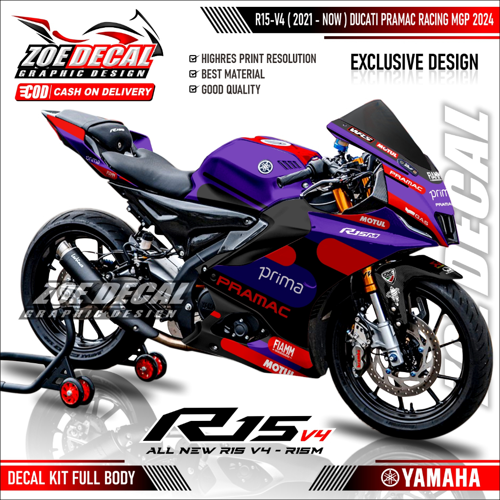 Jual TERBARU DECAL STICKER FULL BODY ALL NEW YAMAHA R15 V4 MOTIF PRAMAC ...