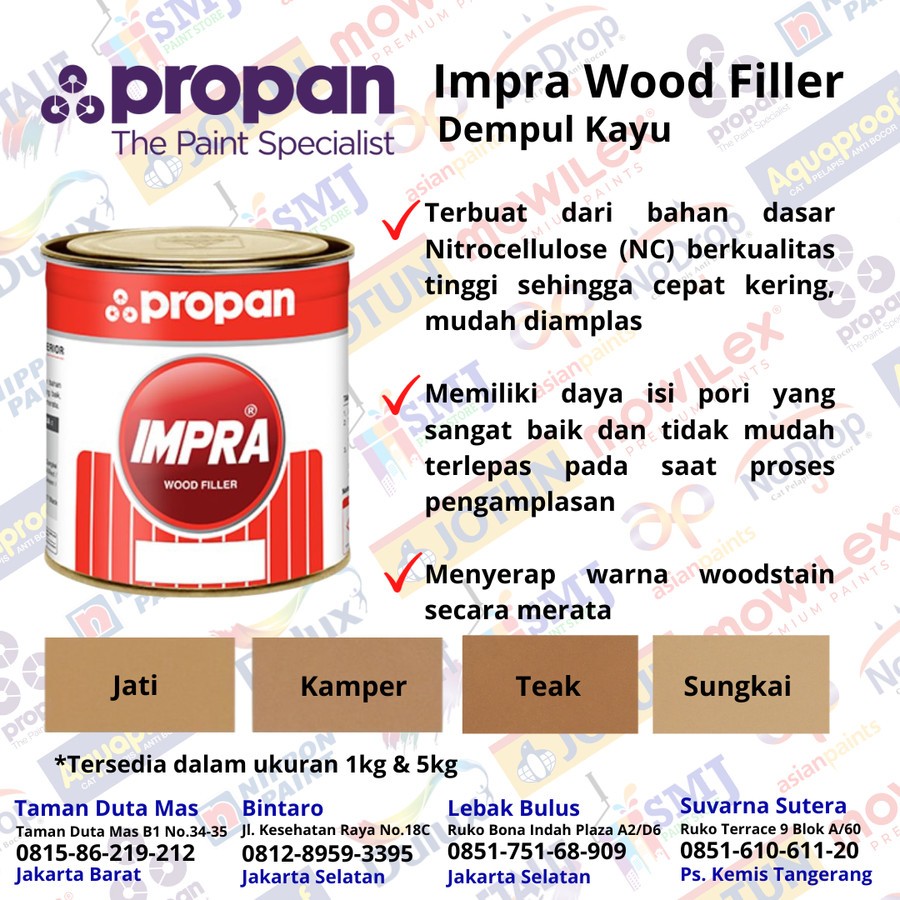 Jual Dempul Kayu PROPAN IMPRA wood filler WF-115 SH-113 Ukuran 5kg ...