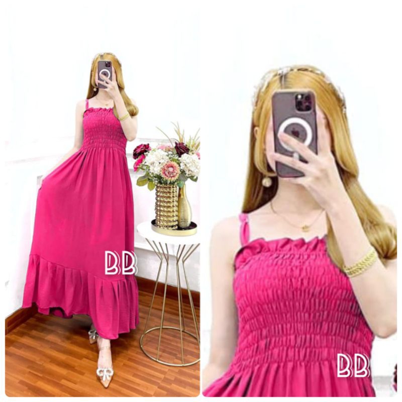Jual Korean Dress Jumbo Crinkle Airflow/Dress Kerut Tali/ Smoke Panjang ...