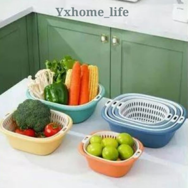 Jual Baskom Sayur 3In1 Keranjang Sayur Saringan 6 Set Sayur Baskom Cuci ...