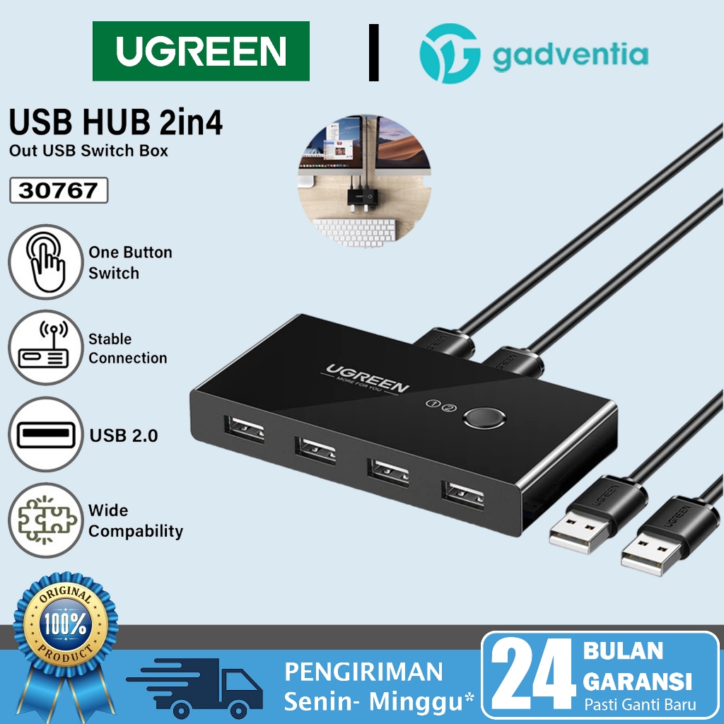 Jual NEW! UGREEN ADAPTER HUB 4 PORT USB SHARING 2 IN 4 OUT SWITCH BOX KVM MONITOR USB 2.0 3.0 ...