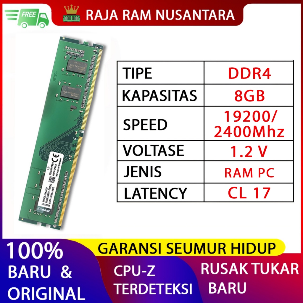 Jual RAM PC KINGSTON DDR4 8GB PC 19200 / 2400 MHz ORI RAM KOMPUTER 1.2v ...