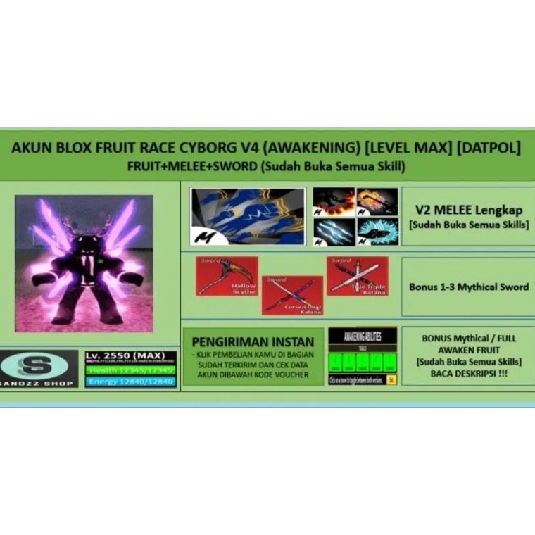 Jual KODE A86F Akun Blox Fruit Race Cyborg V4 Awakening Level ...