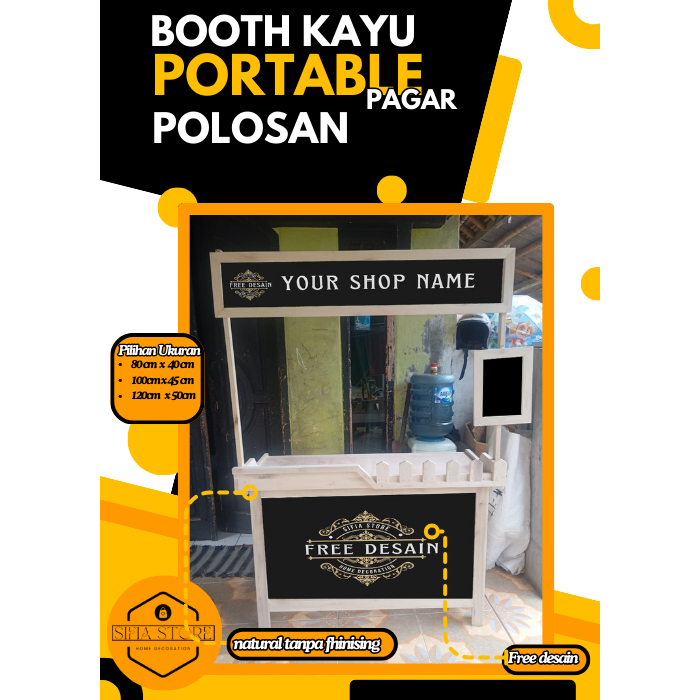 Jual BOOTH KAYU PORTABLE NATURAL+DESIGN BANNER | Shopee Indonesia