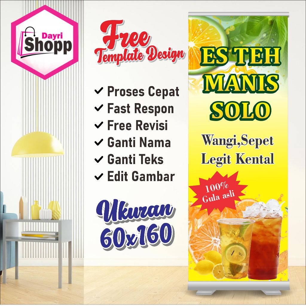 Jual Size 60x160 cm,Spanduk Banner Es Teh Manis Solo Custom | Shopee ...