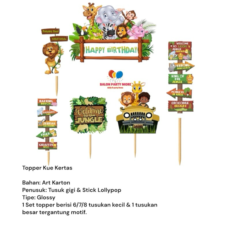 Jual (SET JUNGLE) TOPPER BAHAN ART PAPER KERTAS HIASAN BUKET/ CAKE ...