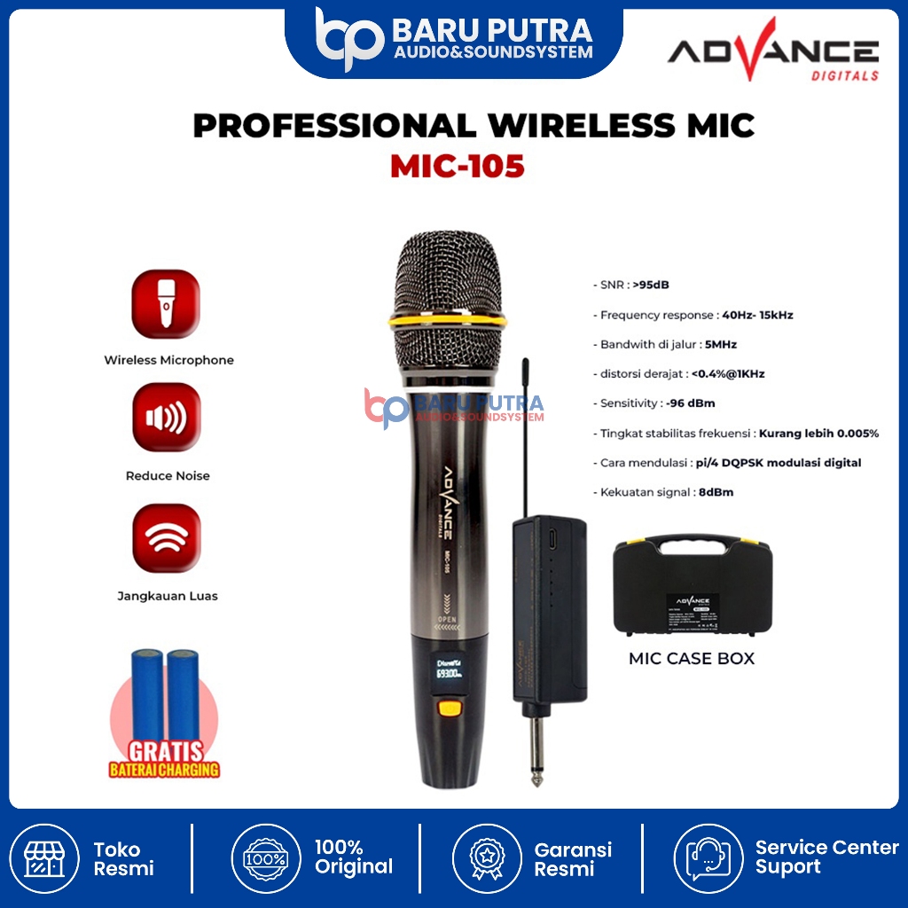 Jual Mic ADVANCE MIC-105 Wireless / Professional Microphone Karaoke MIC 105 | Shopee Indonesia