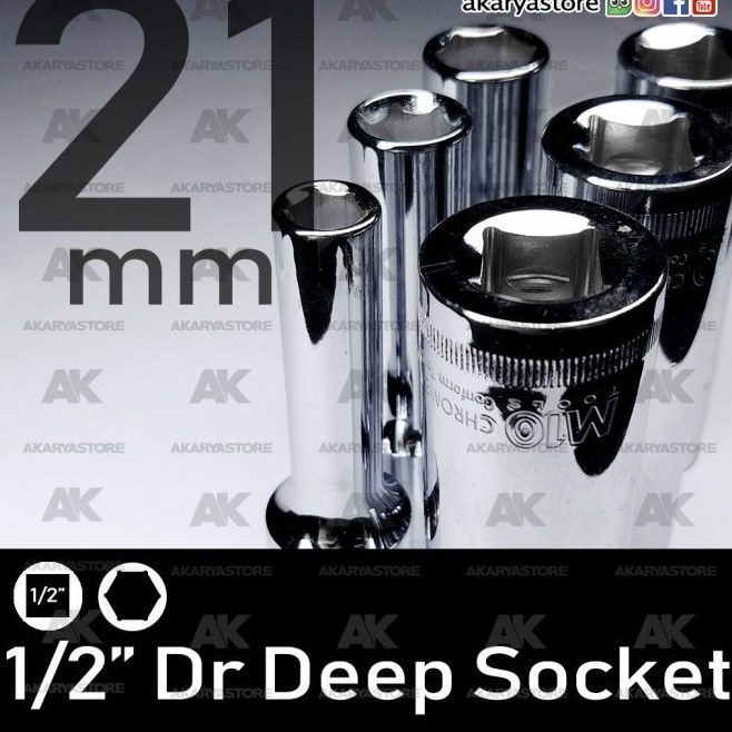 Jual M10 Tools - 1/2" Drive Deep Socket / Mata Sok Panjang 6pt 21mm ...