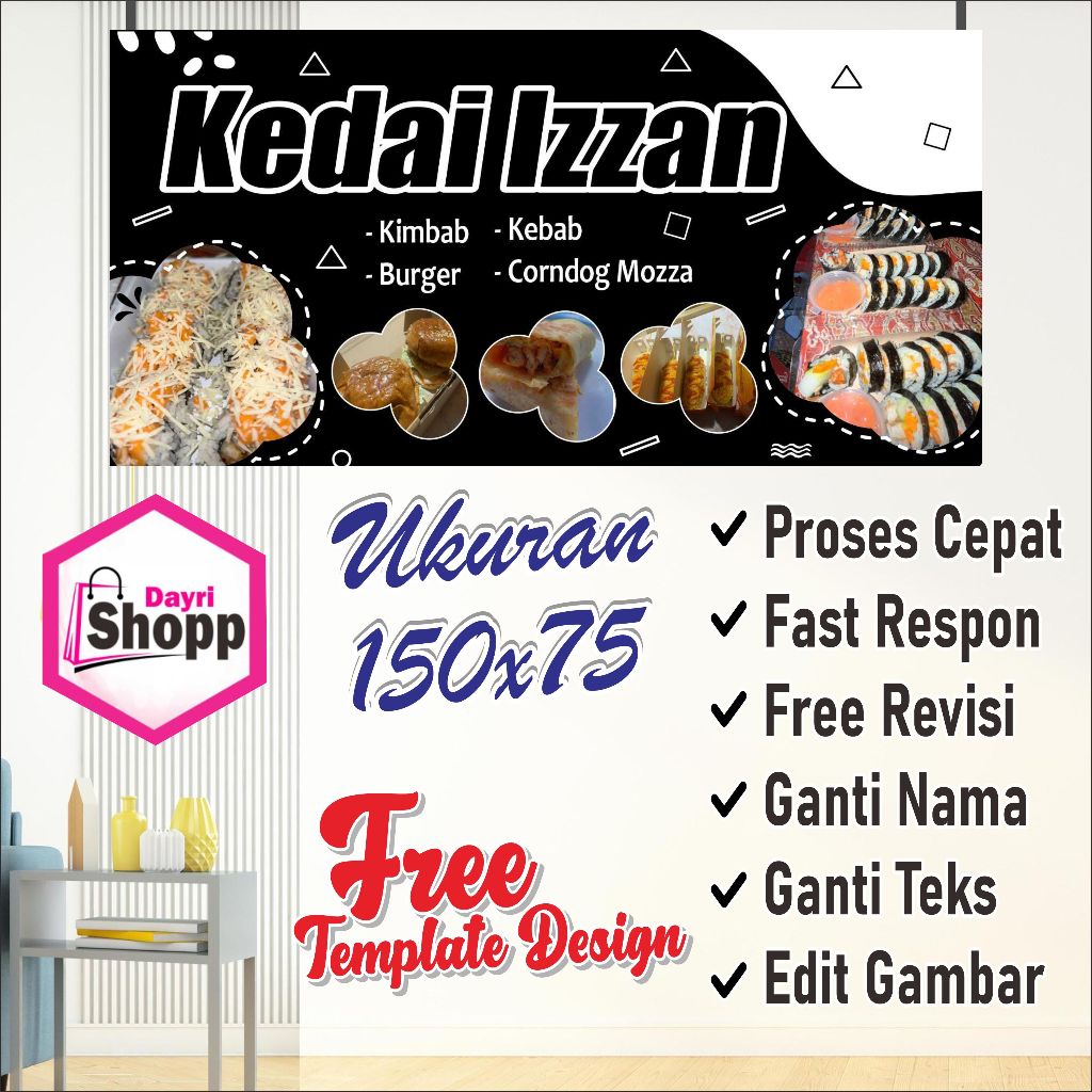 Jual Size 150x75 Cm,Spanduk Banner Kedai Kimbap Sushi Viral Custom ...