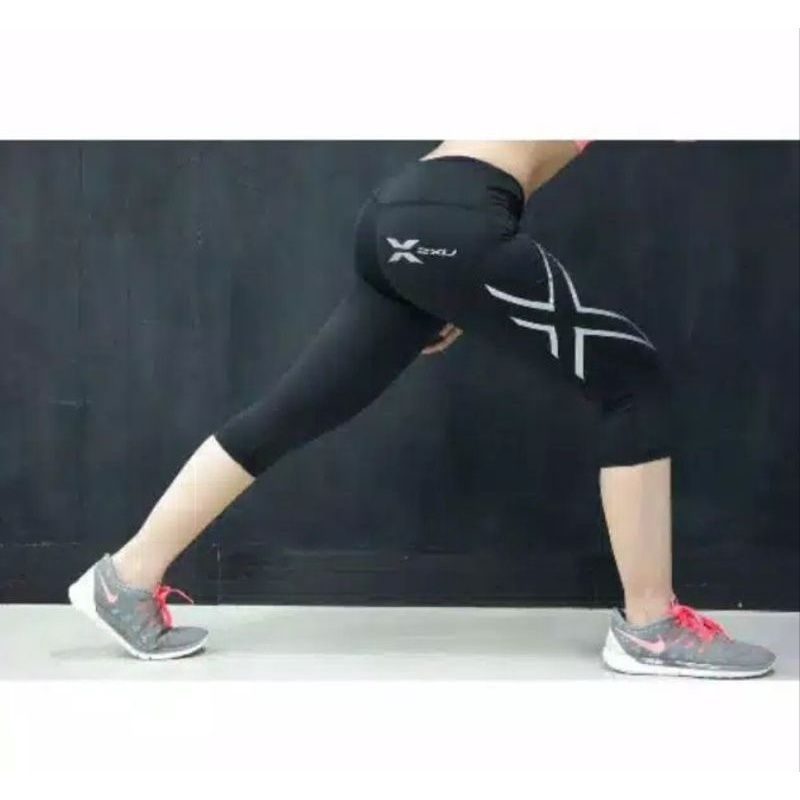 Jual LEGGING SPORT CAPRI 7/8 COWOK/CEWEK HITAM GYM LOGO X FITNESS YOGA ...
