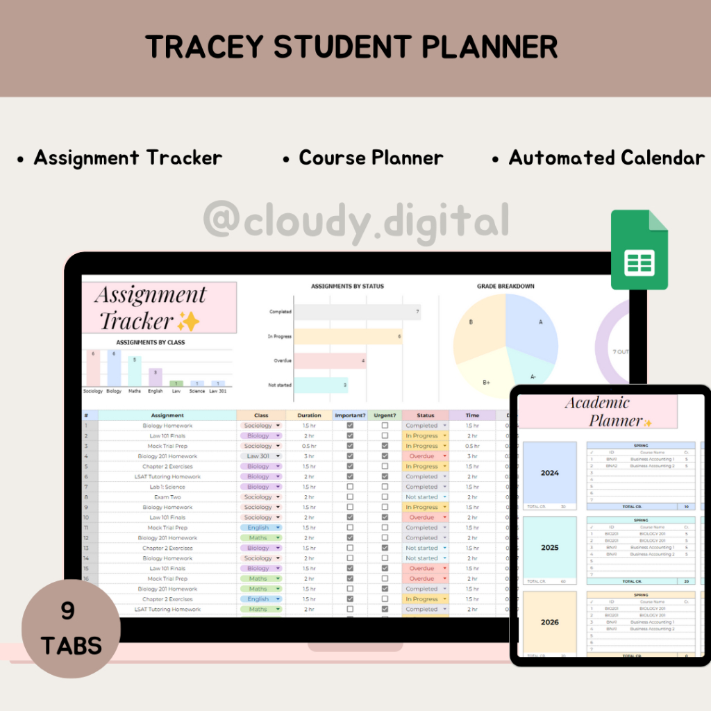 Jual Assignment Tracker Student Homework Academic Timetable --- Tracey ...