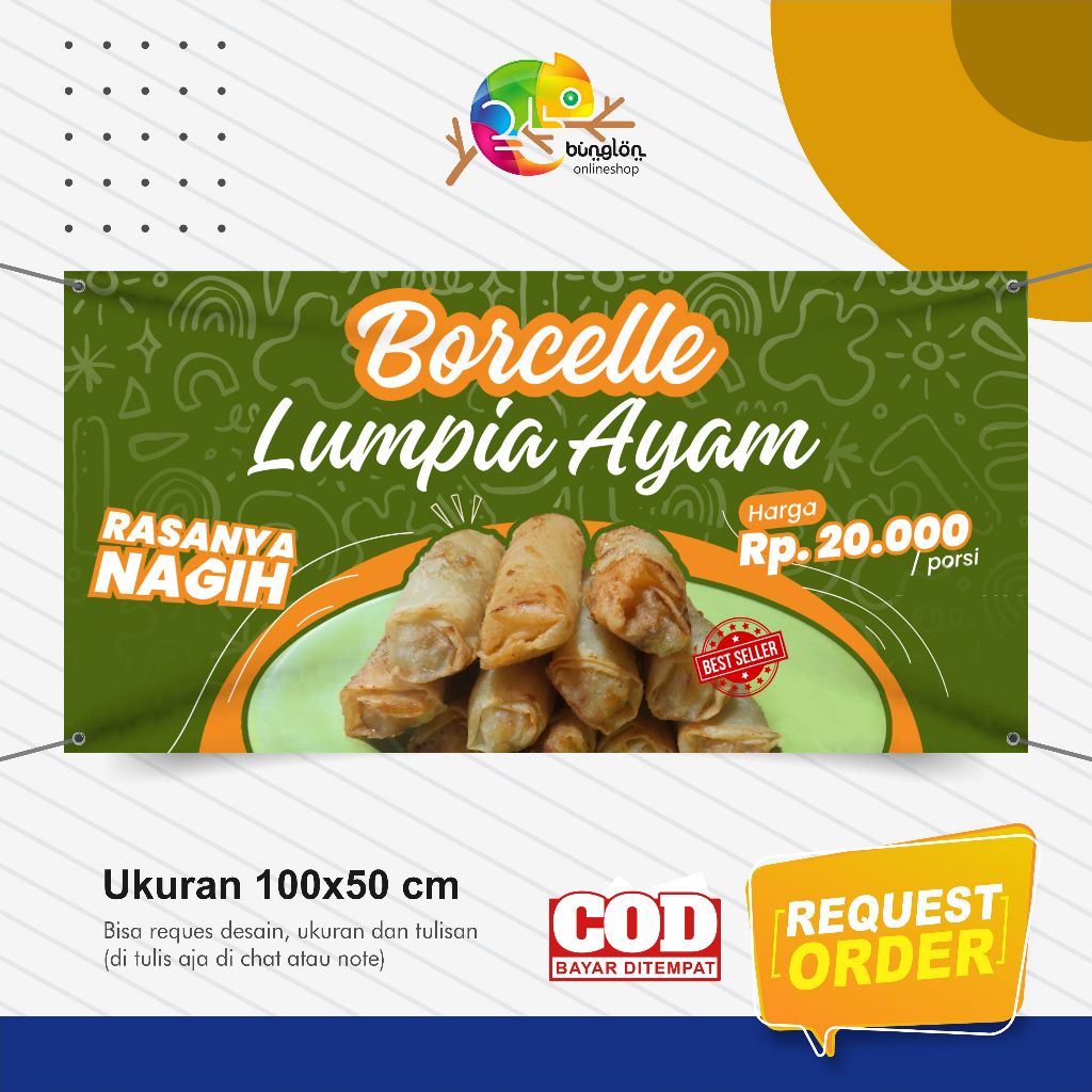 Jual Spanduk Banner Hijau Oranye Putih Coretan Ceria Spanduk Makanan ...