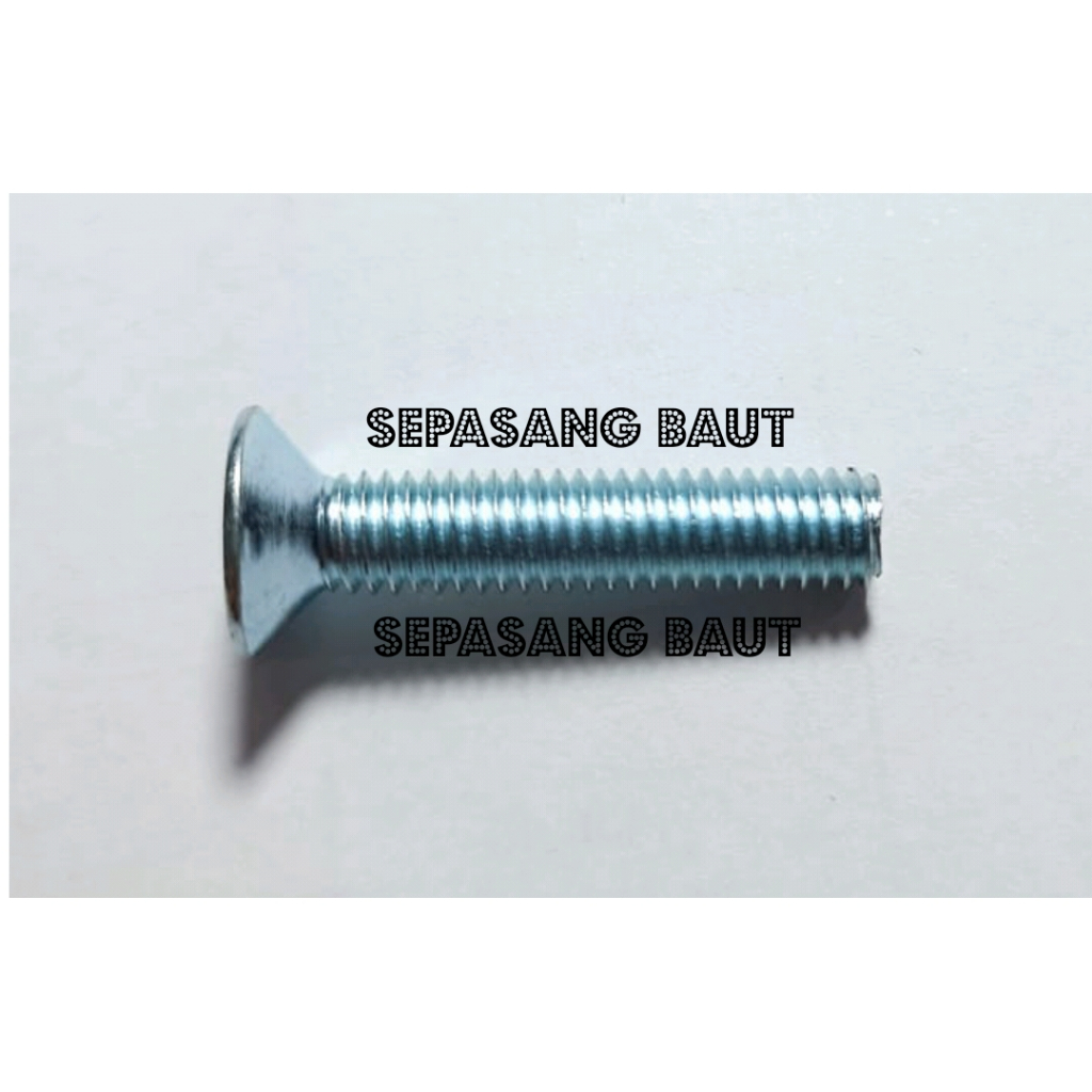 Jual M10 x 30 Baut JF Kepala Obeng + Rata Flat Head Galvanis M10x30 | Shopee Indonesia