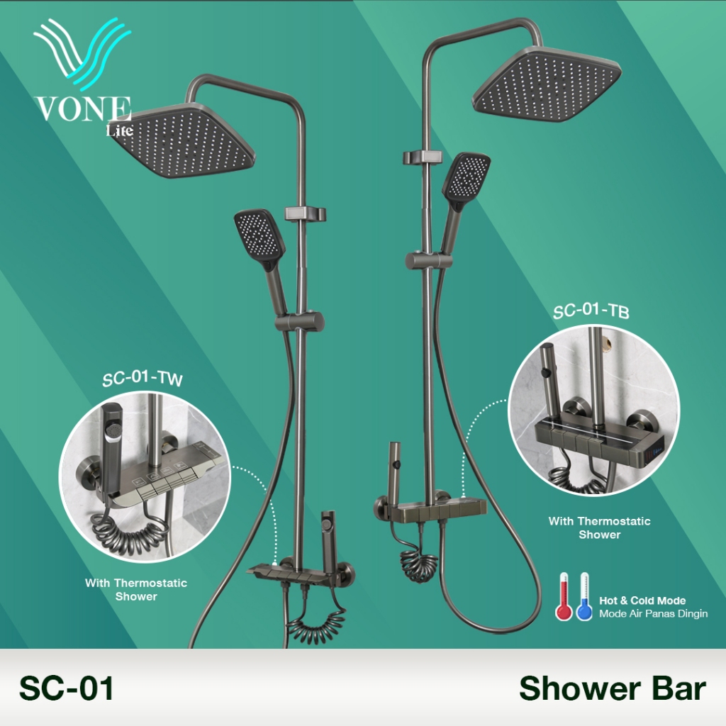 Jual VONE Shower Tiang Rain Kamar Mandi 4 in 1 Set Keran Thermostatic ...