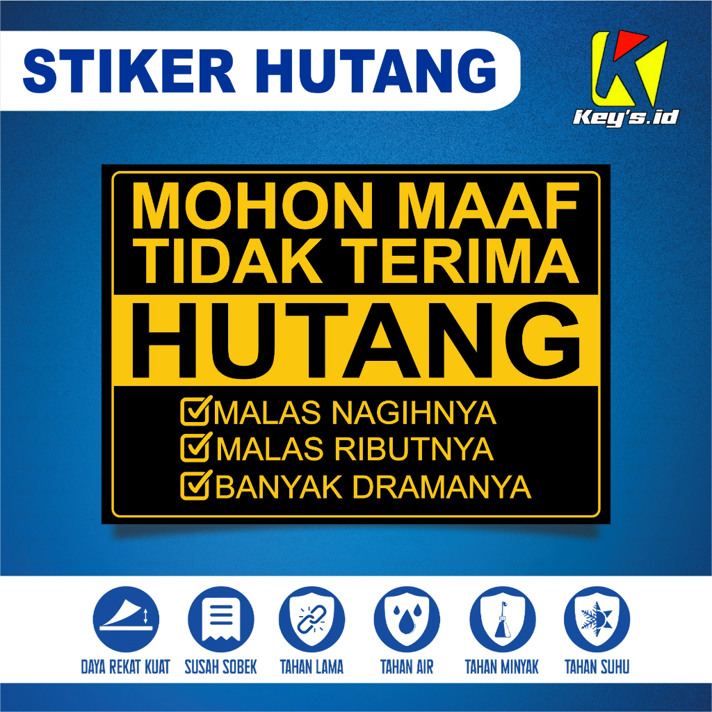 Jual STIKER TIDAK TERIMA HUTANG, STIKER DILARANG NGUTANG, STICKER ...