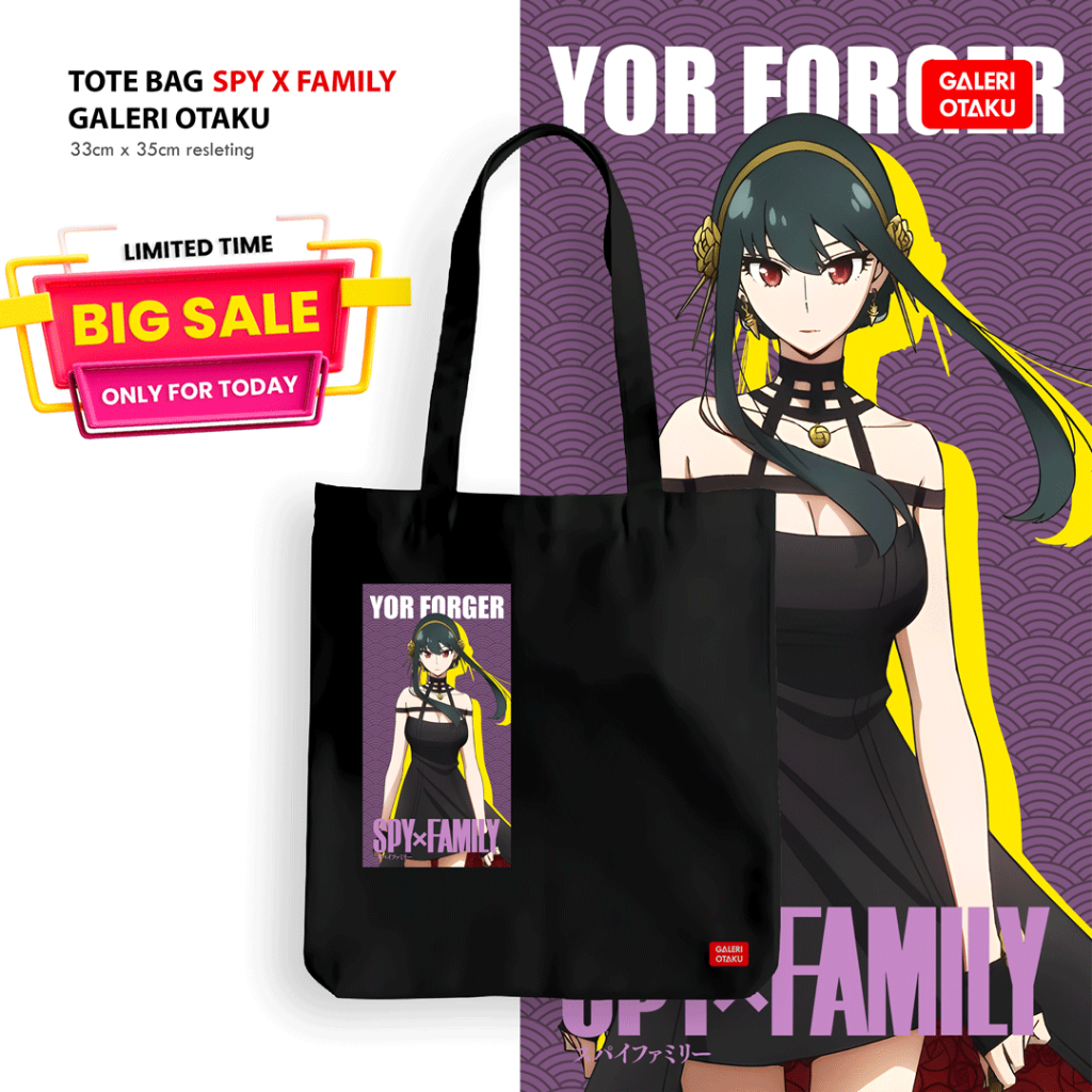 Jual Spy x Family Yor Forger Tote bag Anime Kanvas Hitam Resleting ...