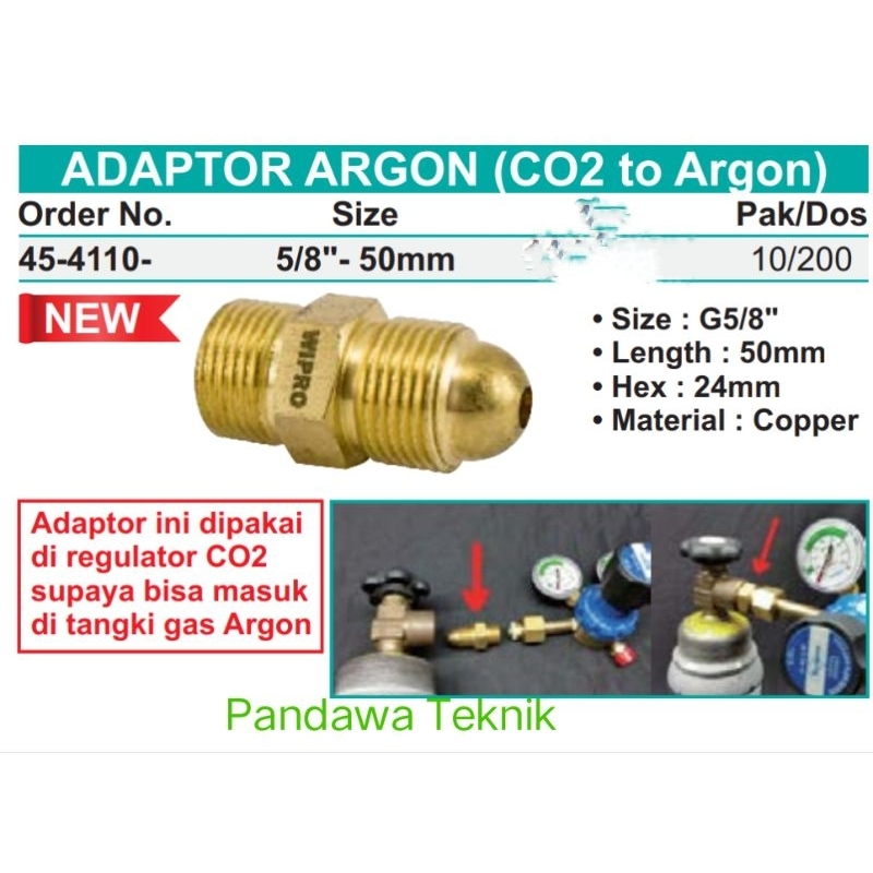 Jual konektor/adaptor argon CO2 ke ke tabung argon 5/8-50mm | Shopee ...