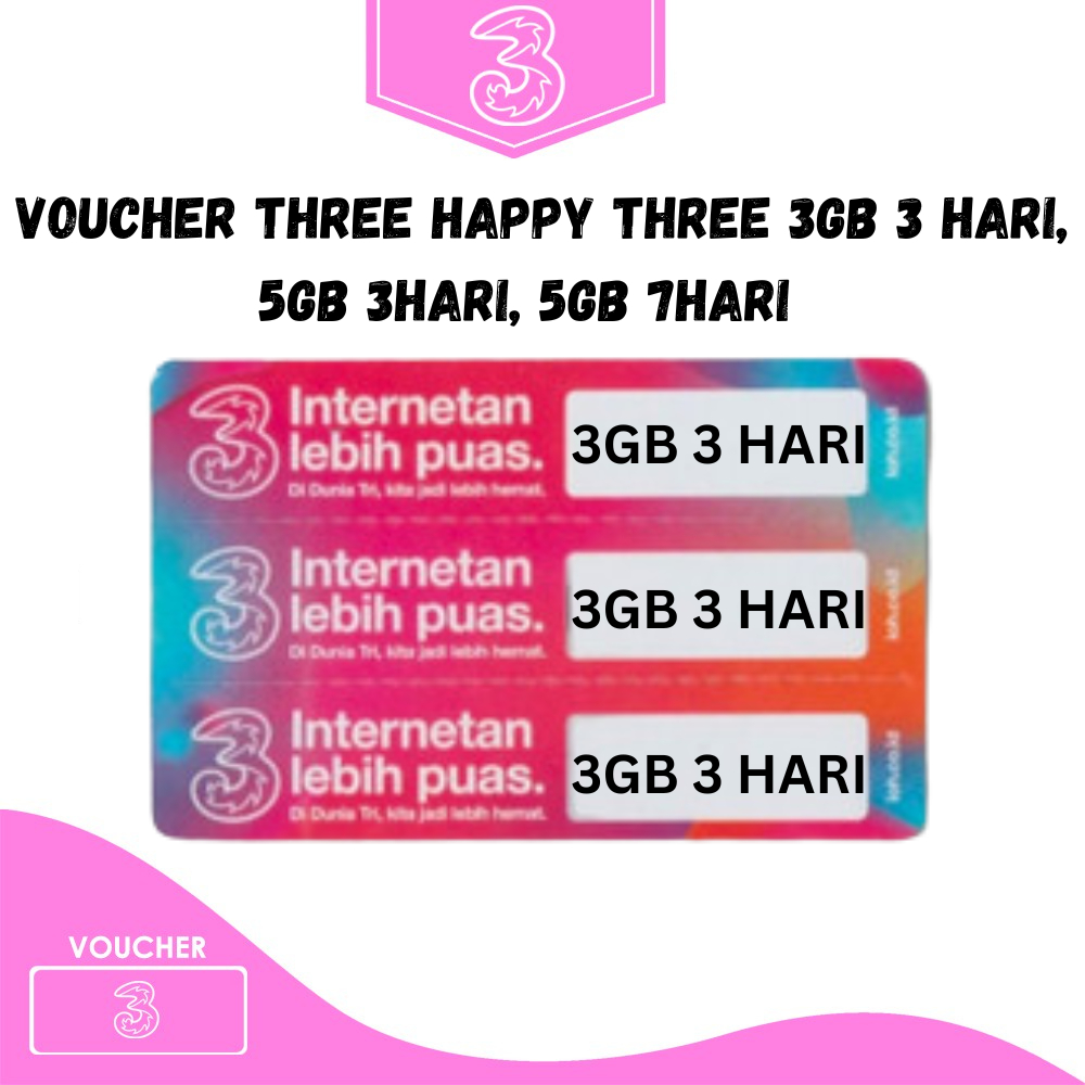 Jual VOUCHER THREE HAPPY THREE 3 GB 3 HARI, 5 GB 3 HARI, 5GB 7 HARI | Shopee Indonesia