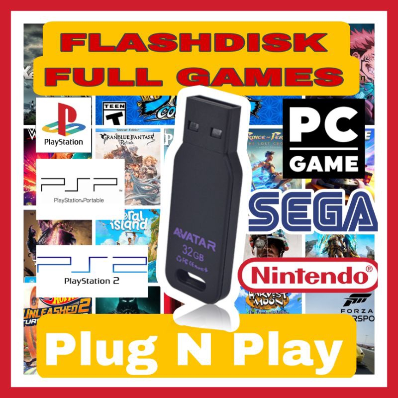 Jual Flashdisk Full Games plug n play tingal main ps1 ps2 Nintendo sega ...