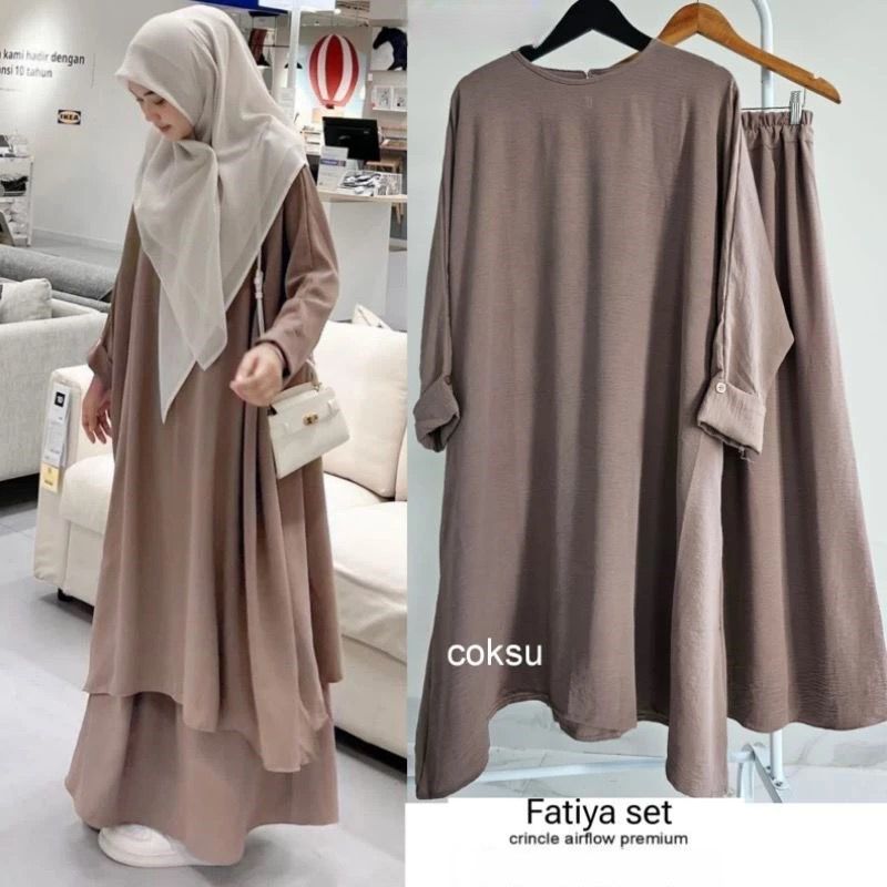 Jual FLASH SALE Fatiya One Set Tunik Abaya + Rok Jumbo Ld 140 Bahan ...