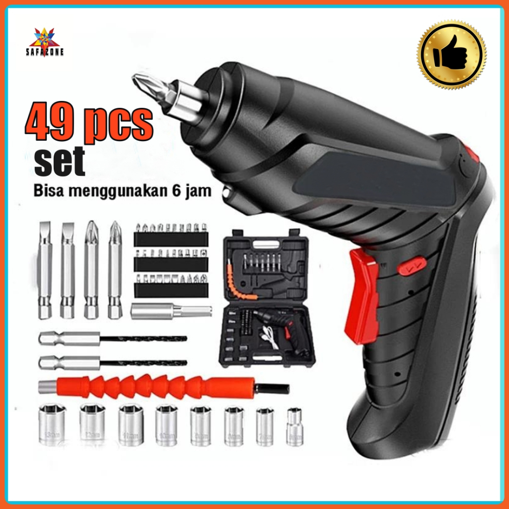 Jual Mesin Bor Baterai Impact 49/4 Pcs Set Screwdriver Baterai Bor Mini ...