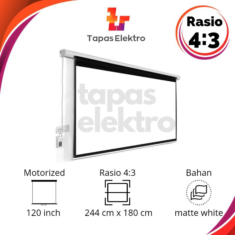 Jual Layar Proyektor Motorized 120 Inch Rasio 4:3 (244 cm x 180 cm ...