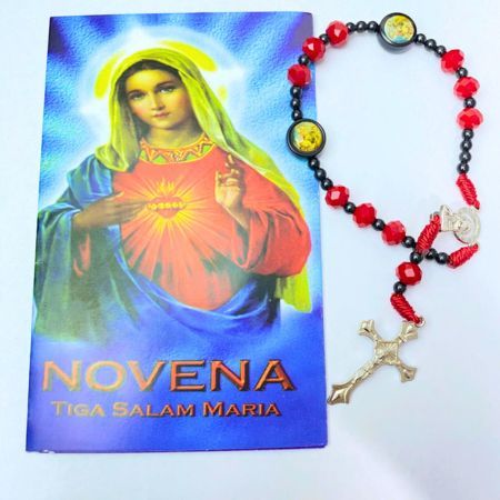 Jual rosario kristal ceko merah novena tiga salam maria beserta panduan doa (satu paket ...