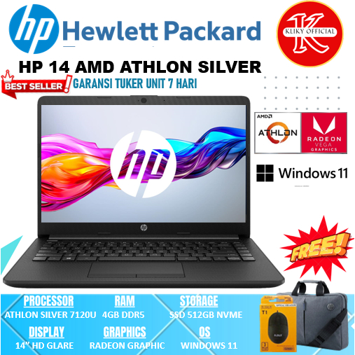 Jual Laptop HP 14 AMD Athlon Silver 7120U Ram 4Gb Ssd 512GB Black ...