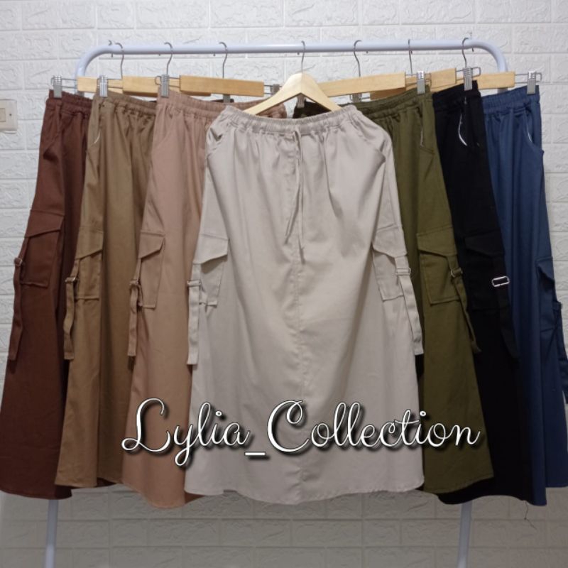 Jual ROK CARGO WANITA TWILL PREMIUM // ROK WANITA A-LINE PANJANG TEBAL ...