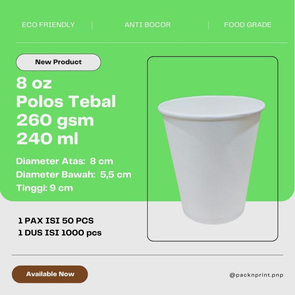 Jual Paper Hot Cup Gelas Kertas 8 oz 240 ml Polos Tebal isi 50 pcs | Shopee Indonesia