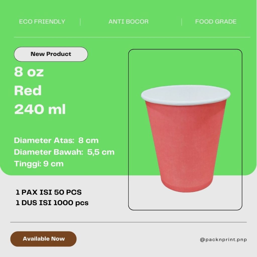 Jual Paper Hot Cup Gelas Kertas 8 oz 240 ml Merah isi 50 pcs | Shopee Indonesia