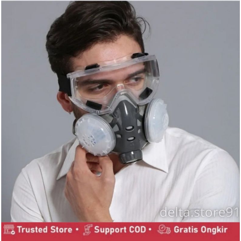 Jual masker gas + kacamata safety | Masker Gas Respirator Half Face ...