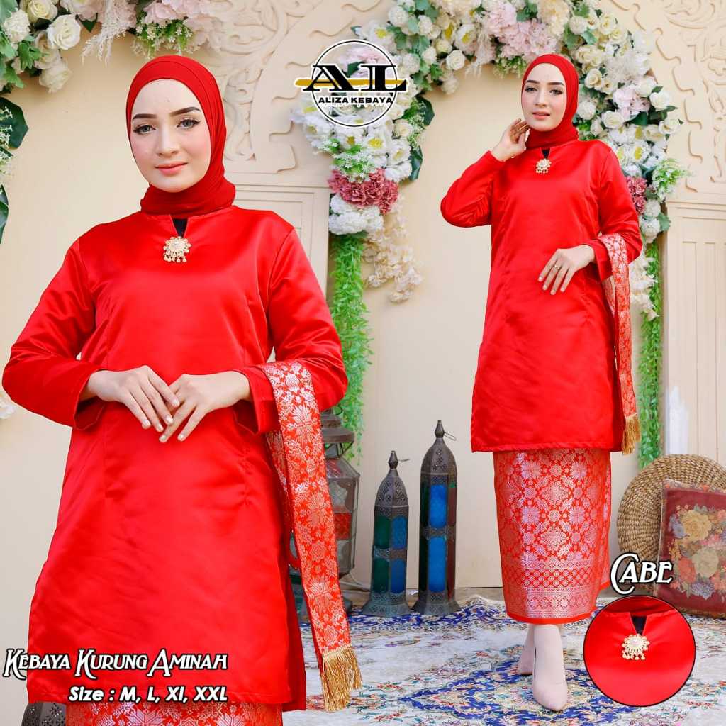 Jual Stelan Kebaya Baju Kurung Tunik Tafetta Aminah Dan Rok Lilit Batik Songket Selendang ...
