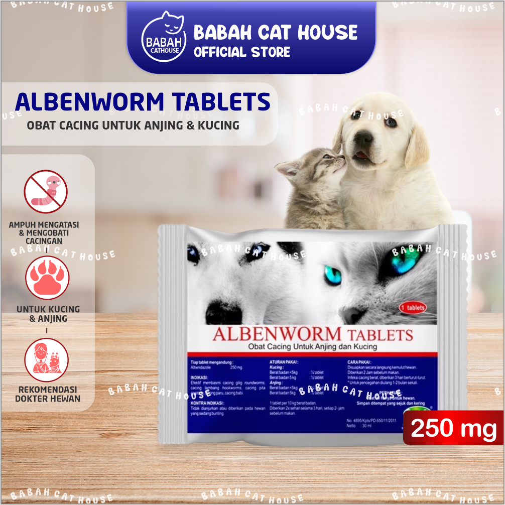 Jual ALBENWORM Obat Cacing Kucing Anjing Tablet Anak Kitten Untuk ...