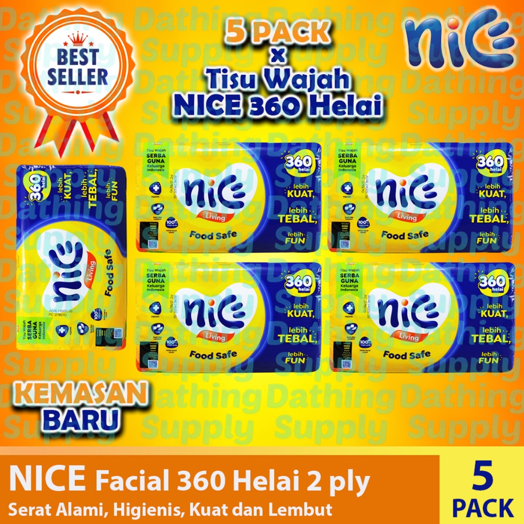 Jual PAKET 5 PACK Tisu Pembersih Wajah NICE Facial Tissue 360 Helai 2 ...