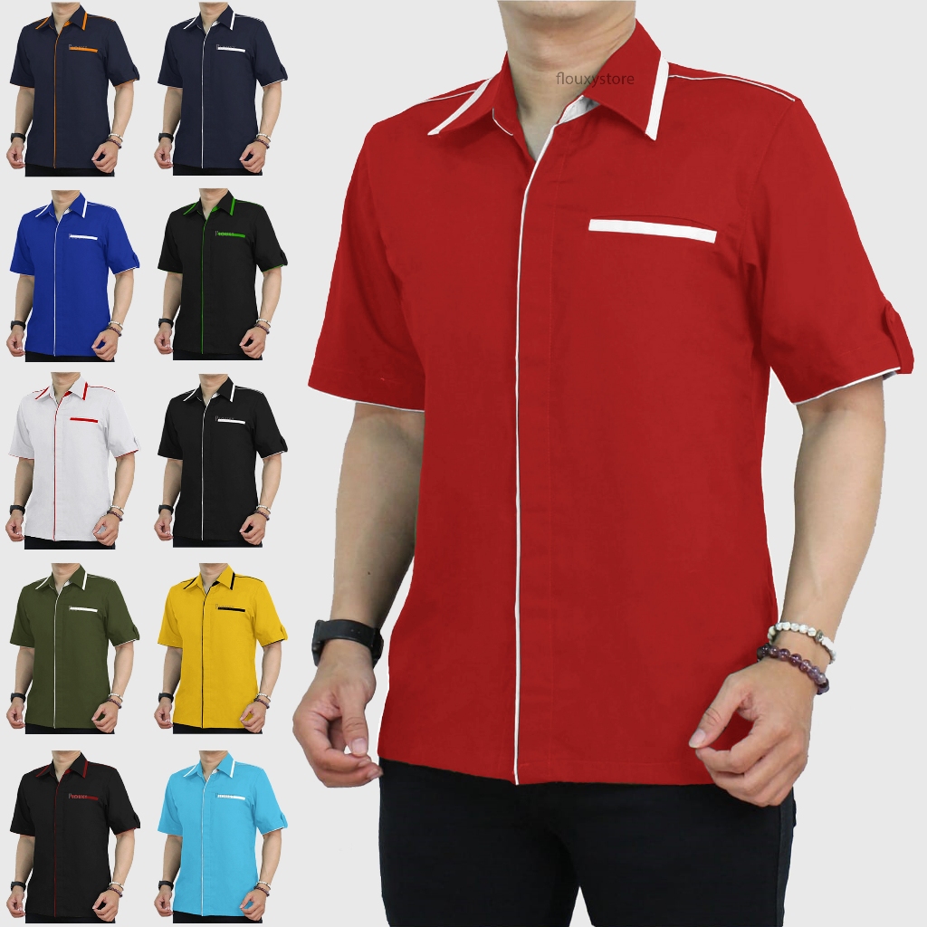 Jual seragam kantor merah/seragam kemeja kombinasi/unisex | Shopee ...