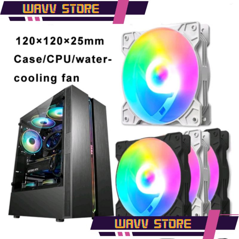 Jual FAN casing pc gaming rgb 12cm rainbow black white 12v silent air ...