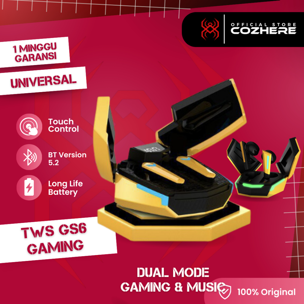 Jual Headset Gaming TWS Bluetooth Earphone Wireless Gaming Game Mode ...