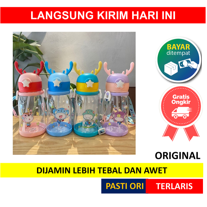 Jual [ BORUS ] BOTOL RUSA TANDUK MINUM ANAK SEKOLAH LUCU 600ml 600 ml DENGAN TALI SEDOTAN BPA ...