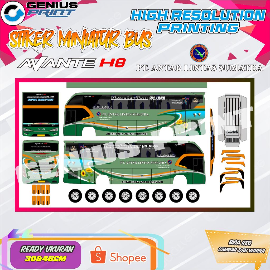 Jual Stiker Mainan Miniatur Bus Avante H8 Sumatra Livery ALS | ANG ...