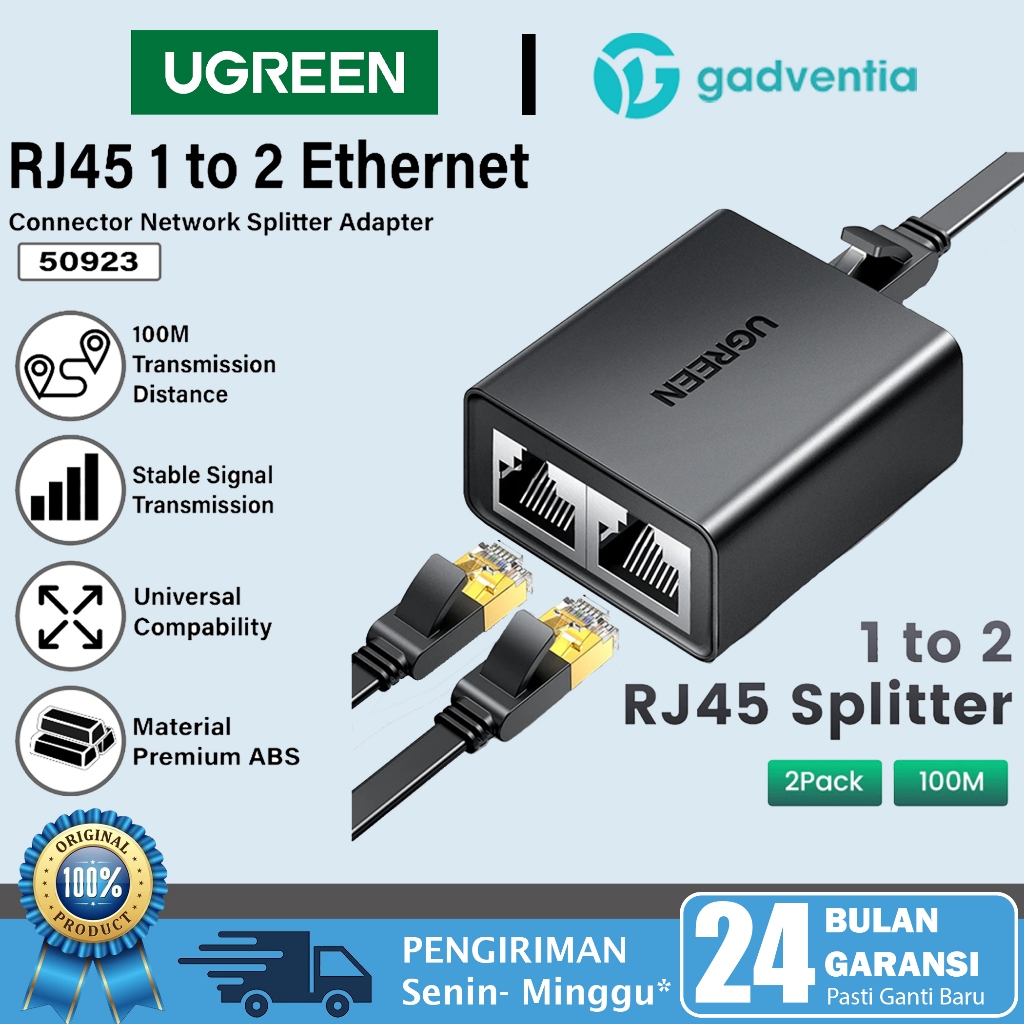 Jual UGREEN Adaptor Konektor Lan Splitter RJ45 1 to 2 Ethernet Network ...