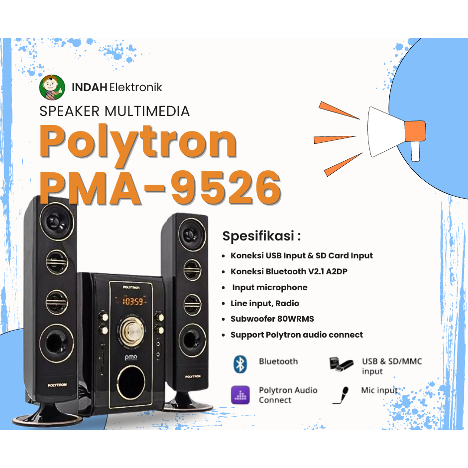 Jual SPEAKER MULTIMEDIA POLYTRON PMA 9526/SOUND BLUETOOTH PORTABLE/SPEAKER SUBWOOFER/SPEAKER ...