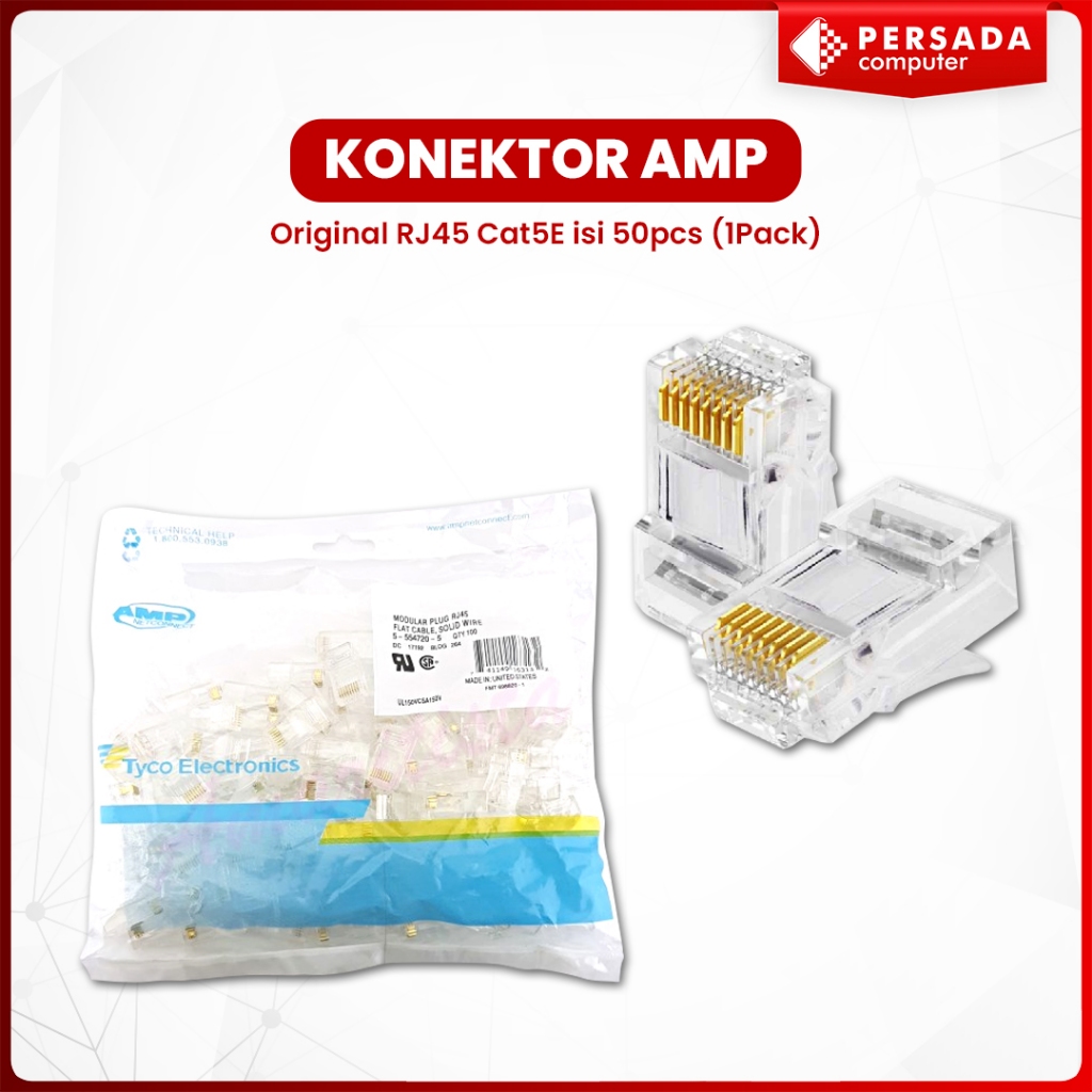 Jual Konektor AMP Original RJ45 Cat5E isi 50pcs (1Pack) Connector Rj 45 ...