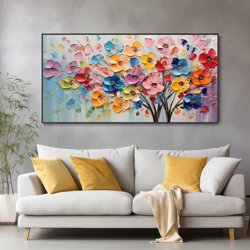 Jual Lukisan dinding minimalis modern bunga blossom warna warni untuk ...
