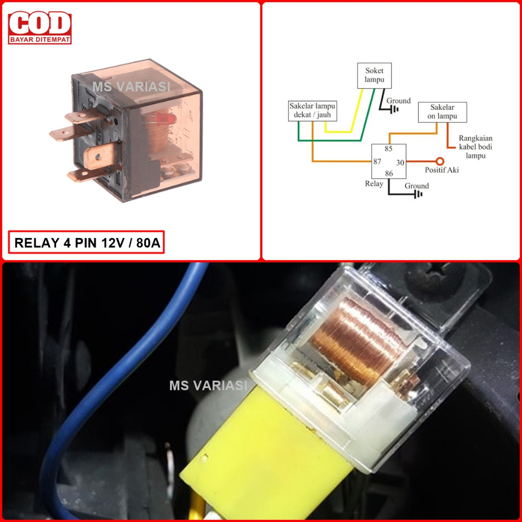 Jual Relay 4 Kaki 12 Volt 80A Warna Transparan 4 Pin Untuk Klakson ...