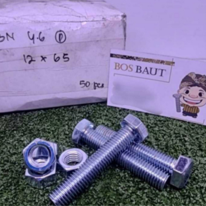 Jual Baut Mur Besi, Baut Mur Hexagon Besi M12X65 Putih P1.75 (Kunci 19 ...