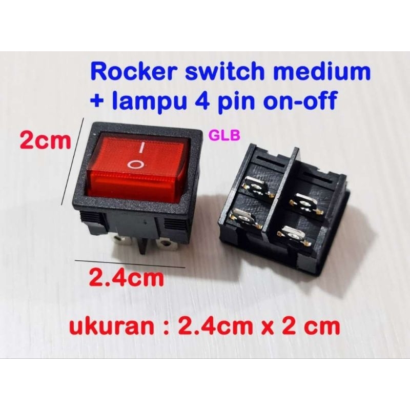 Jual Saklar Medium 4 Pin On Off Lampu Merah / Switch 4 Kaki Medium ...