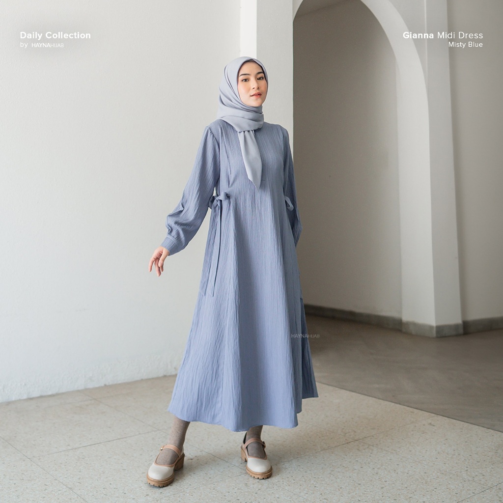Jual HAYNA Gianna Midi Dress (Misty Blue) - Daily Dress Busui Friendly ...