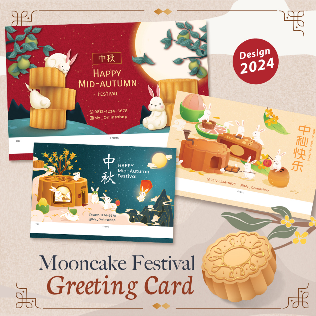Jual [Isi 100] Greeting Card Mooncake Festival/ Kartu Mid-Autumn ...